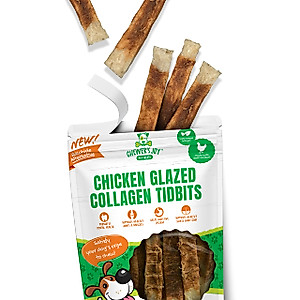 Chewer's Joy Chicken Glazed Collagen Tidbits 15pk 6" for Dogs, Premium Quality. High Protein, Promotes Joint, Skin, Gut Health & Shiny Coat. Bully Stick & Rawhide Alternative. Long Lasting chew.