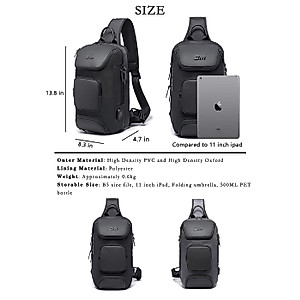 SMONT Sling Bag Crossbody Backpack Waterproof Men's Chest Bag with USB Charging Port Shoulder Casual Daypack for Cycling Fitness Walking