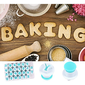 ALLRI 36Pcs Numbers Plunger Letters for Fondant Cookie Stamp Impress Mini Plastic Alphabet Fondant Cake Biscuit Alphabet Plunger Set Alphabet Letters for Cakes Upper Case Letter DIY Fondant Cake