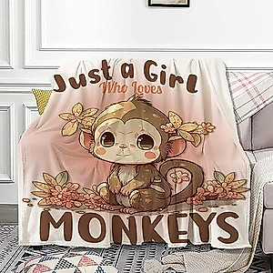 Monkey Blanket Gifts for Girl Woman Flannel Fleece Just A Girl Who Loves Monkeys Blankets Gift for Family Friend Kids Adult Couch Bedroom Birthdays 30X40 in for Pets