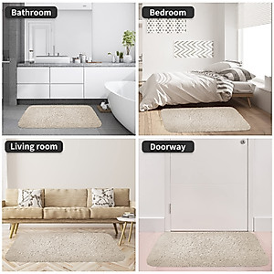 Yimobra Bath Rugs Plush Bath Mat, Soft Comfortable, Extra Thick Fluffy Shower Rug, Super Water Absorbent, Machine Washable Non Slip Shaggy Mats for Tub (31.5 x 19.8 Inches, Beige)