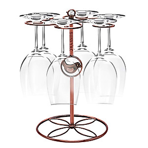 Sunnyac Scrollwork Bronze Wine Glass Rack, Elegant Freestanding Stemware Holder Stand with 6 Hooks, for Home and Bar Storage and Artistic Tabletop Display, Bird-style (Bronze 2)