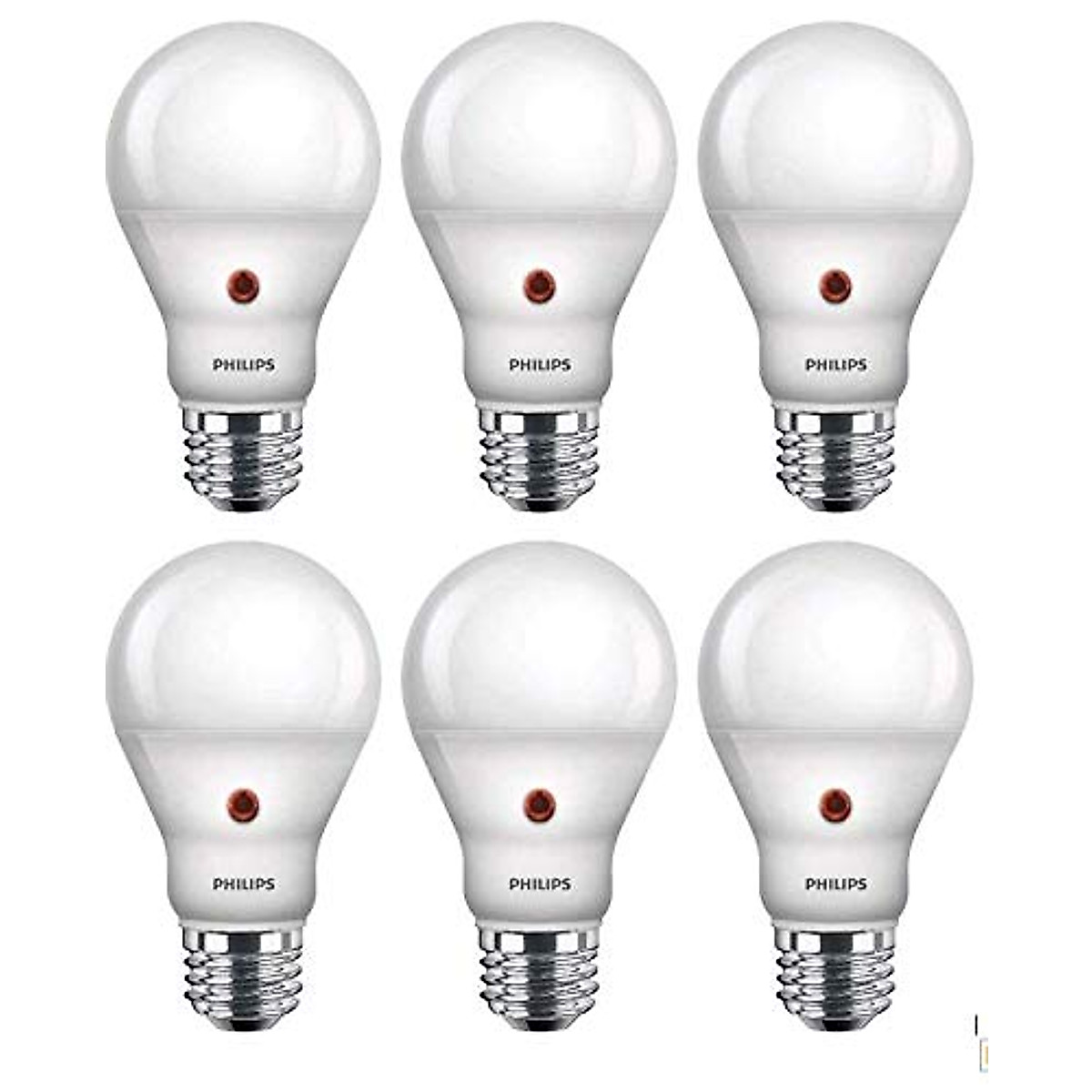 Philips LED Dusk-to-Dawn A19 Frosted Light Bulb: 800-Lumen, 2700-Kelvin, 8-Watt (60-Watt Equivalent), E26 Base, Soft White, 6-Pack