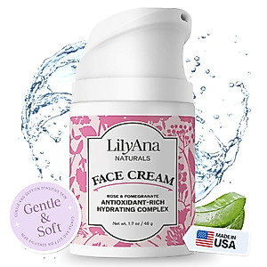 LilyAna Naturals Face and Neck Moisturizer for Women and Men - Moisturizer Face and Neck Cream for Dry Skin and Dark Spot Brightening - Rose and Pomegranate Extracts - 1.7oz
