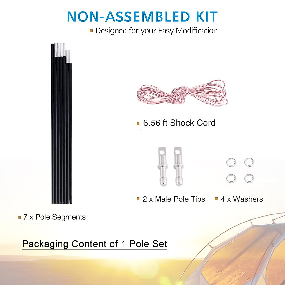BRILLIANCE4U Aluminum Tent Pole 9ft, Tent Poles Replacement, Fits Female and Male Ends Tent, Lightweight Tent Pole Repair Kit, 7001 Aluminum Alloy Tent Rod, Outer Diameter 5/16" 7.9mm, 2 Pole Pack