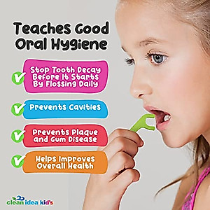 Clean Idea Kids EcoFlosser Pick - 200 Picks- Kids Flossers - Flossers for Kids - Floss Pick - Kids Dental Floss Pick - Floss Pick for Kids - Reach Teeth Easily - Floss Sticks for Kids and Toddlers