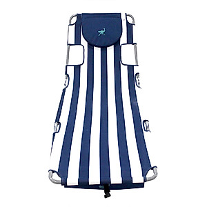 Ostrich Backpack Chaise Folding Lounge Chair w/4 Adjustable Position, Carrying Straps, Side Pocket and Storage Bag, Navy Stripe (2 Pack)