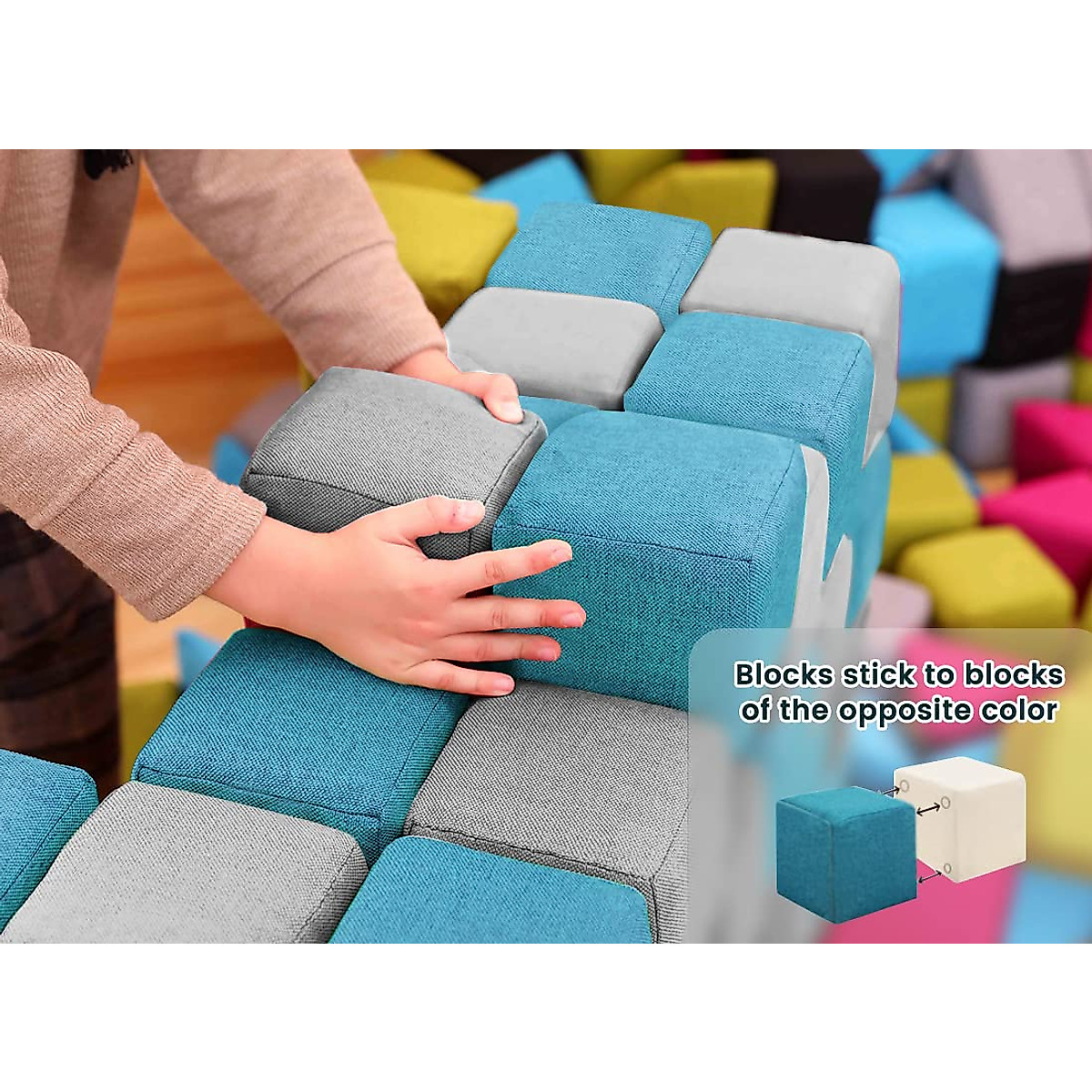 nets Tribe Magnetic Soft Building Blocks for Kids, Magnetic Blocks, Big Blocks, Educational Toys, Incredibly Fun Building Block for Children (Blue+Gray)