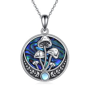 ONEFINITY Mushroom Necklace Moonstone Sterling Silver Moon Phase Pendant Necklace Jewelry Birthday Gifts for Women