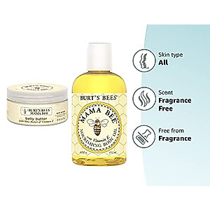 Burt's Bees Mama Bee Belly Butter, Fragrance Free Lotion, 6.5 Ounce Tub + 100% Natural Mama Bee Nourishing Body Oil, 4 Fl Oz
