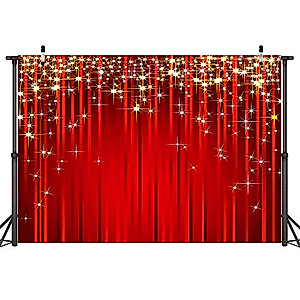 Sensfun 7x5ft Gold Starry Red Photography Backdrop Glitter Golden Star Stripes Background Red Christmas Backdrops for Wedding Birthday Xmas Party Banner Children Portrait Photo Studio Wall Decorations