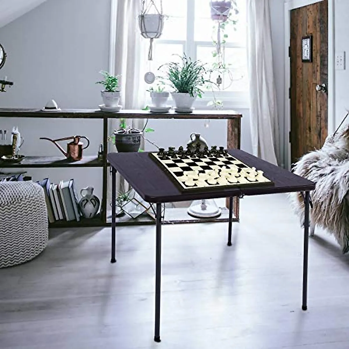 Lineslife Square Folding Card Table Portable with Collapsible Legs, 34'' Fold in Half Small Card Table for Outdoor Indoor, Lightweight Compact for Camping Dining Party, Brown