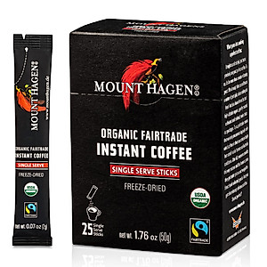 Mount Hagen 25 Count Single Serve Instant Coffee Packets | Organic Medium Roast Arabica Beans | Eco-friendly, Fair-Trade [25 sticks/1.76oz/50g]