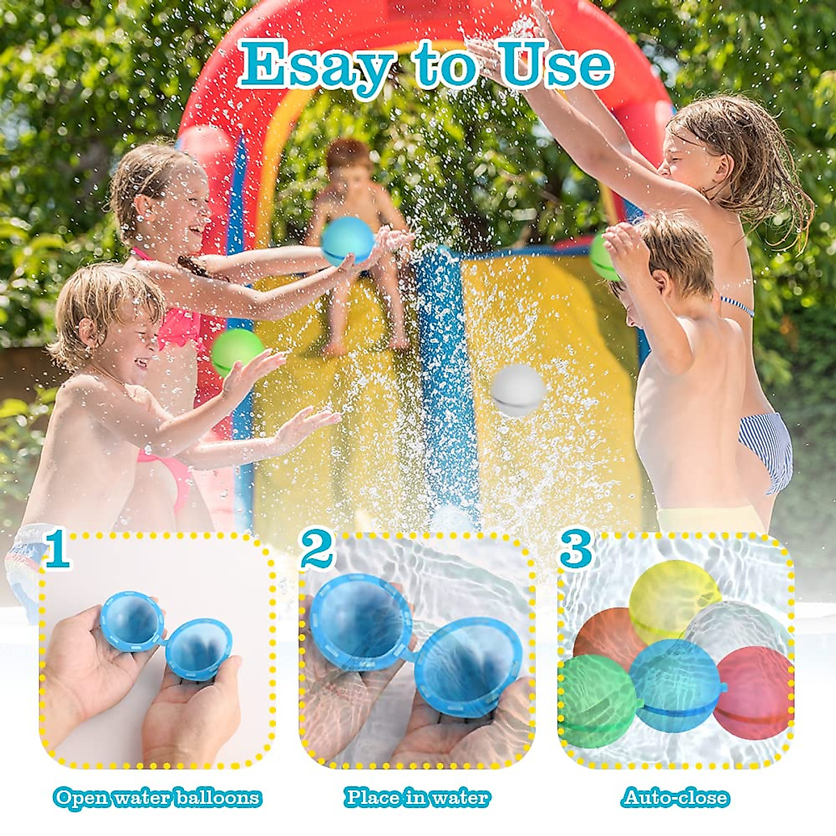 6Pcs Reusable Silicone Water Balloons For Kids,Magnetic Water Balloons Quick Fill for Outdoor Water Games and Swimming Pool Party with Mesh Bag