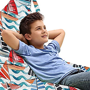 Ambesonne Nautical Lounger Chair Bag, Childish Hand Drawn Like Painting of Sail Boats and Sea Waves in Watercolor Effect, High Capacity Storage with Handle Container, Lounger Size, Multicolor