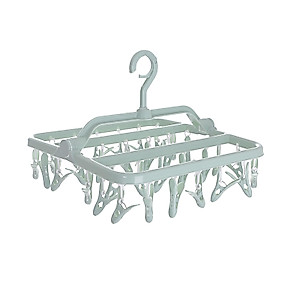 OIPKKUI Clothes Drying Racks, Foldable Laundry Drying Hanging Rack with 32 Clips Foldable Laundry Clip Hanger Underwear Hangers for Socks Towels Bras (Light Green)