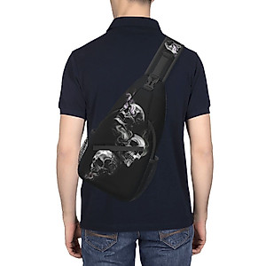 Heisin Black Skull Shoulder Chest Casual Bags Crossbody Sling Backpack With Adjustable Strap Daypack For Men And Women Travel Hiking Climbing Rucksack One Size