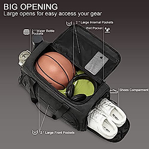 Gym Bag for Men Women, Small Fitness Workout Sports Duffle Bag with Wet Pocket & Shoes Compartment, Water Resistant Overnight Weekender Duffel Bag in Light Black