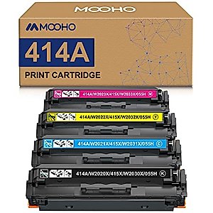 MOOHO Compatible Toner Cartridge Replacement for HP 414A W2020A 414X High Yield Used with HP Color Pro MFP M479fdw M454dw M479fdn M454dn Toner Printer (Black Cyan Yellow Magenta, 4 Packs)