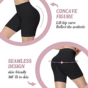 Yeblues 2 Pack Women Slip Shorts for Dresses,Soft Stretch Under Shorts Seamless Panties Boyshorts for Yoga/Workouts(Black+Beige,Large)