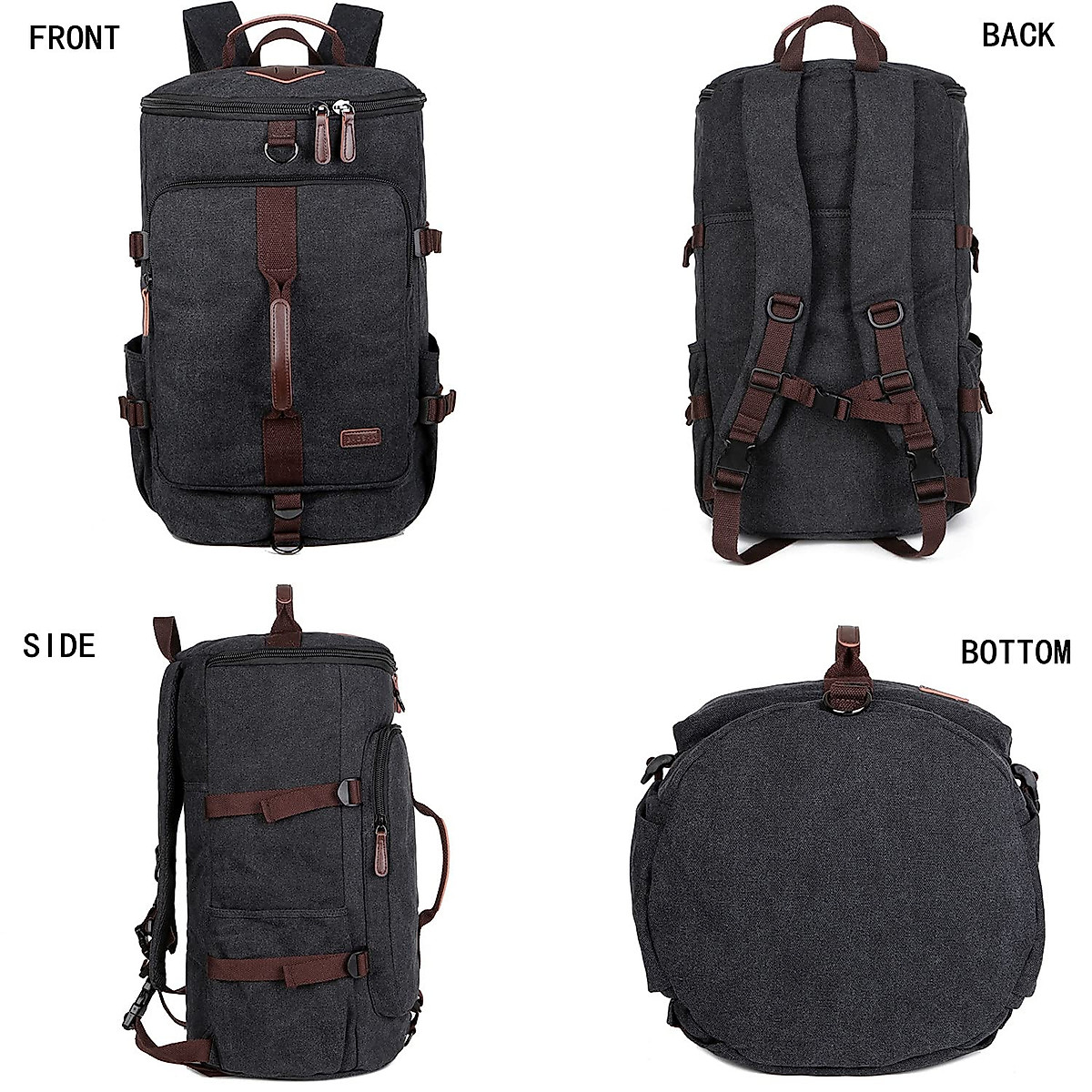 BAOSHA Canvas Weekender Travel Duffel Backpack Hybrid Hiking Rucksack Laptop Backpack for Outdoor Sports Gym HB-26(Black)