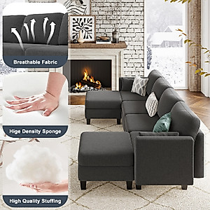 Huatean Home Modular Sectional Sofa, Convertible U Shaped Sofa Couch with High Density Memory Foam, 6 Seat Comfy Modular Sofa Couch for Living Room, Modern U Shaped Sectional Sofa, Dark Grey