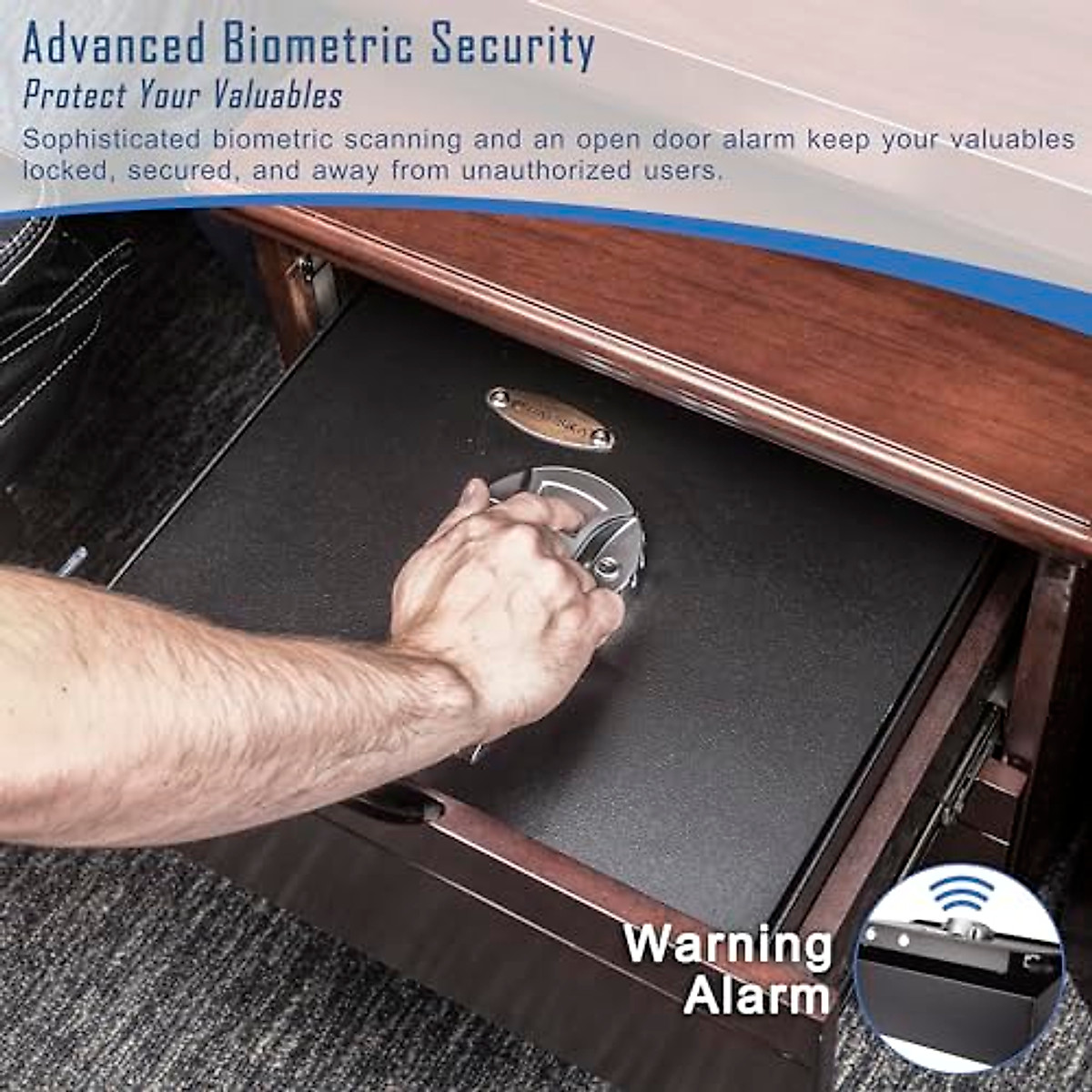 BARSKA AX11556 Biometric Fingerprint Top Opening Security Drawer Safe Box 0.23 Cubic Ft, Multi, One Size , Black , 14.75 x 11.25 x 5