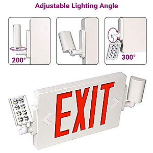 Ultra Slim Red Combo Exit Sign with Emergency Lights,120-277V Double Face LED Combo Emergency Light with Adjustable Two Head and Backup Battery Commercial Grade, UL Certified, 5 Years Warranty- 2 Pack