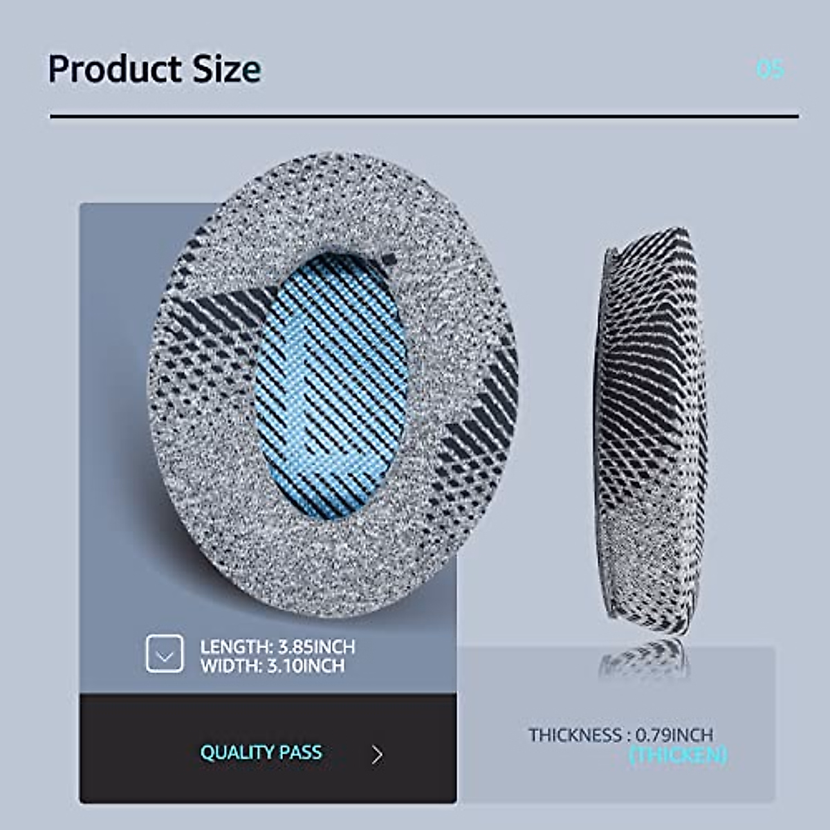 Wzsipod Cooling-Gel QuietComfort 35 / QC 35ii Replacement Ear Pads for Bose Headphones, Compatible with Bose QC45 QC35 QC25 QC2 QC15/ Around-Ear 2 AE2i AE2w/ SoundTrue & SoundLink Series (Grey Fabric)