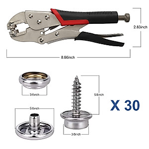 Coowolf Snap Fastener Tool Adjustable Snap Pliers Includes 30 Sets Screw Snaps for Boat Cover, Snap Button Kit Snap Tool for Replacing Metal Snaps, Repairing Boat Covers, Canvas, Tarps