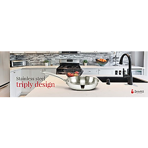 Shapes Steel Stainless Tri-ply Frying Pans - Induction Ready, Easy to Clean, Dishwasher Safe, Silver, Capacity 1 Quart - With Robust Handle - Use for Home, Kitchen & Restaurant (7.8 Inch)