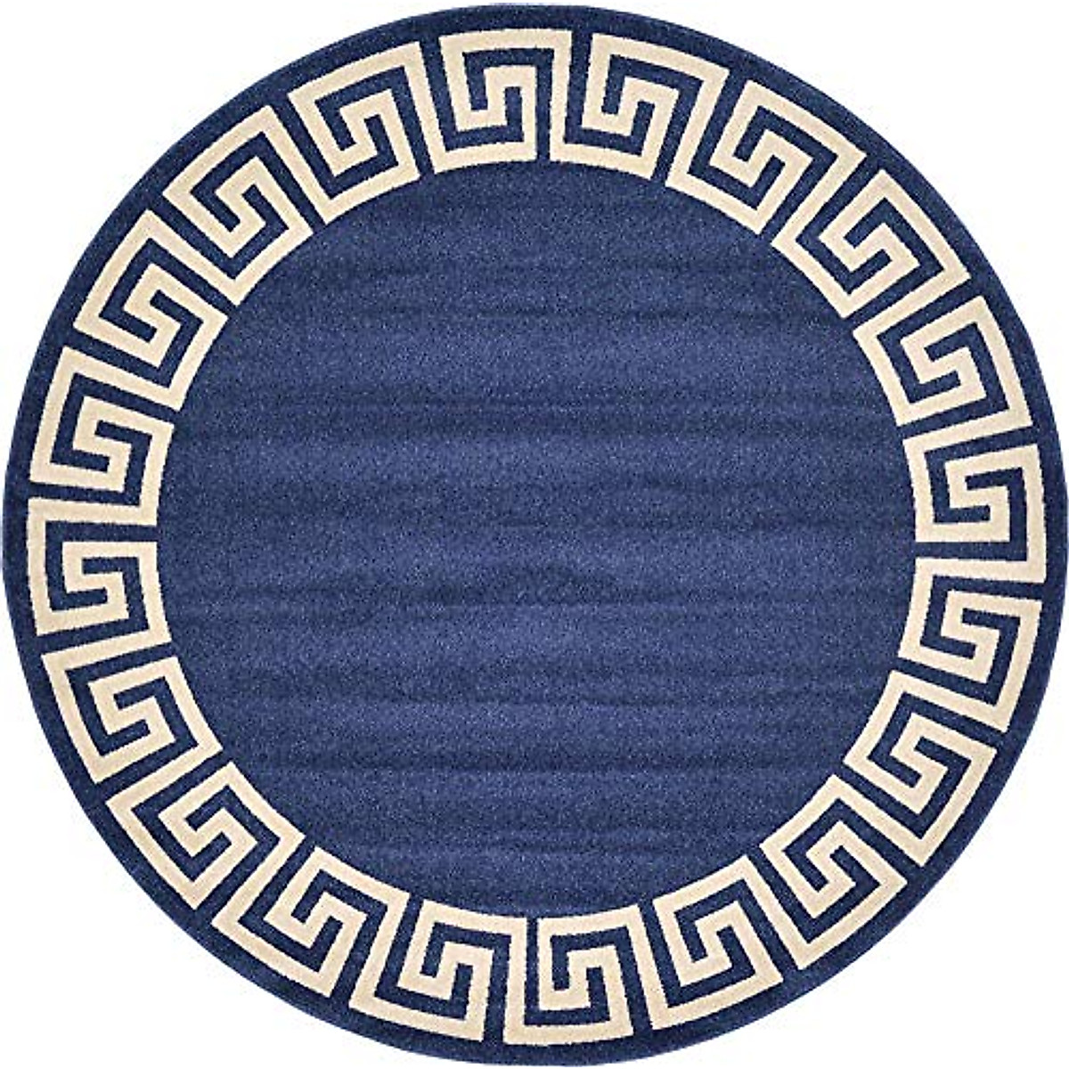 Unique Loom Athens Collection Classic Geometric Modern Border Design Area Rug, Round 8' 0" x 8' 0", Navy Blue/Beige