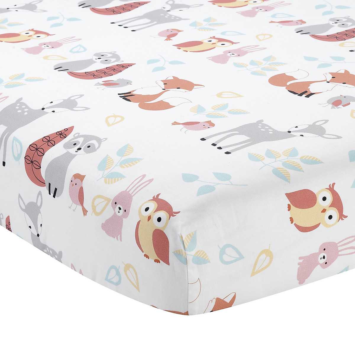 Lambs & Ivy Little Woodland Forest Animals 4 Piece Crib Bedding Set, Pink/White