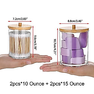 Hipiwe Acrylic Qtip Holder Dispenser with Lid 4-Pack Clear Apothecary Jars Vanity Makeup Organizer Bathroom Accessories Storage Canisters for Cotton Ball Swab Round Pads Floss