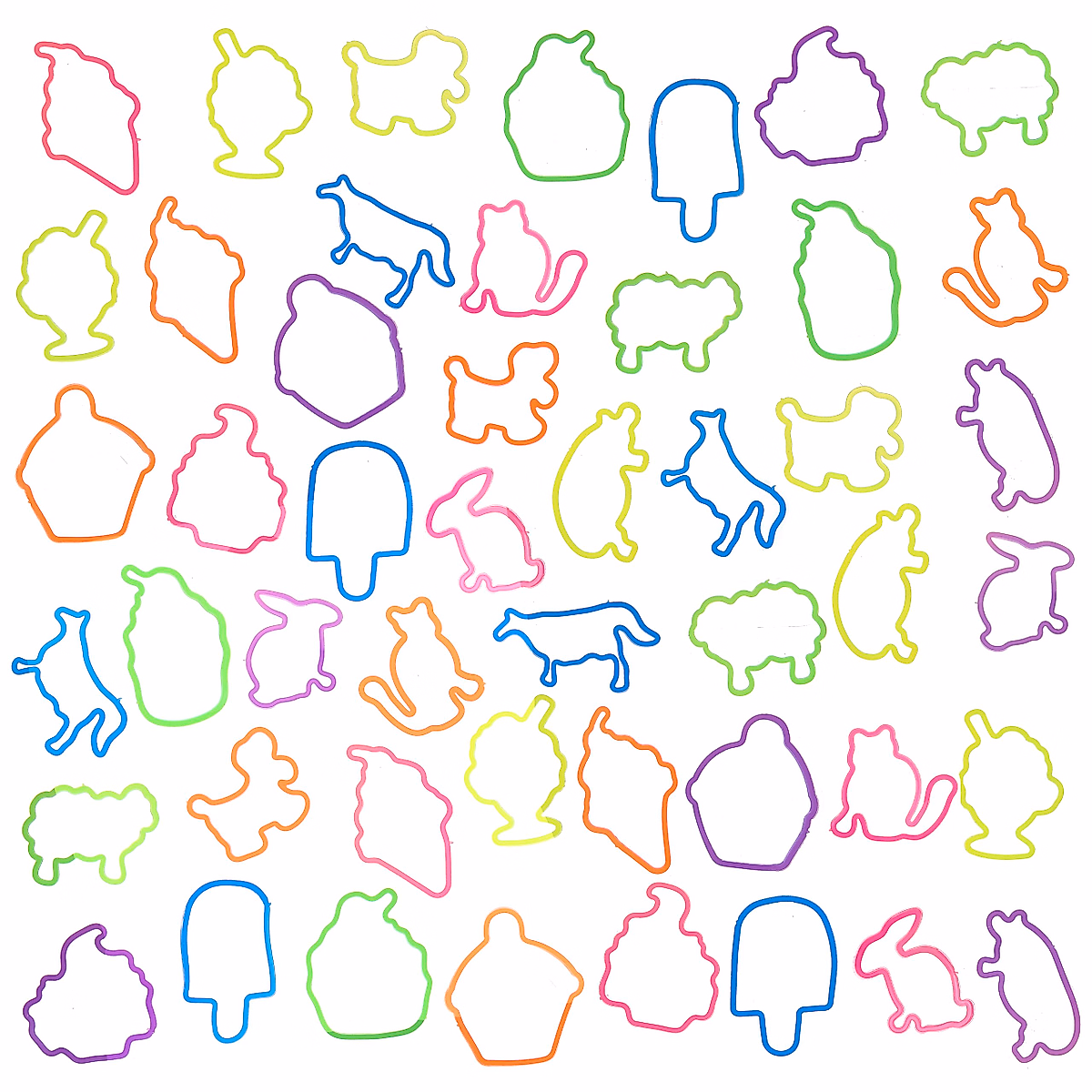 Expressions 48pc Shaped Gummie Bracelets - Bulk Pack Bright Colored Shaped Rubberband Bracelets | Bracelet Rubber Bands Kit, Rubber Bracelets For Kids & Kids Party Favors, Colored Rubber Bands