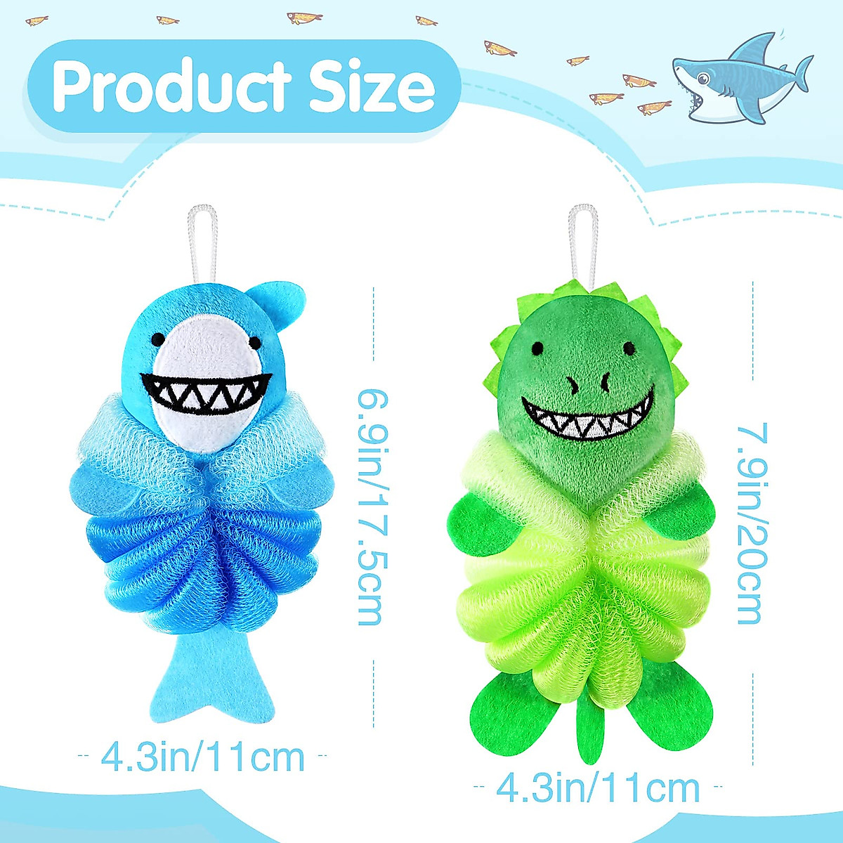 2 Pcs Bath Loofahs Kids Toddler Cute Cartoon Bath Sponges Loofah Bath Pouf Body Scrubber Mesh Loofah Sponges for Children Shower Washing Exfoliating (Animal)