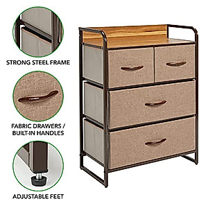 mDesign 30.9" High Steel Frame/Wood Top Storage Dresser Furniture Unit with 4 Removable Fabric Drawers - Bureau Organizer for Bedroom, Living Room, or Closet - Coffee/Espresso Brown