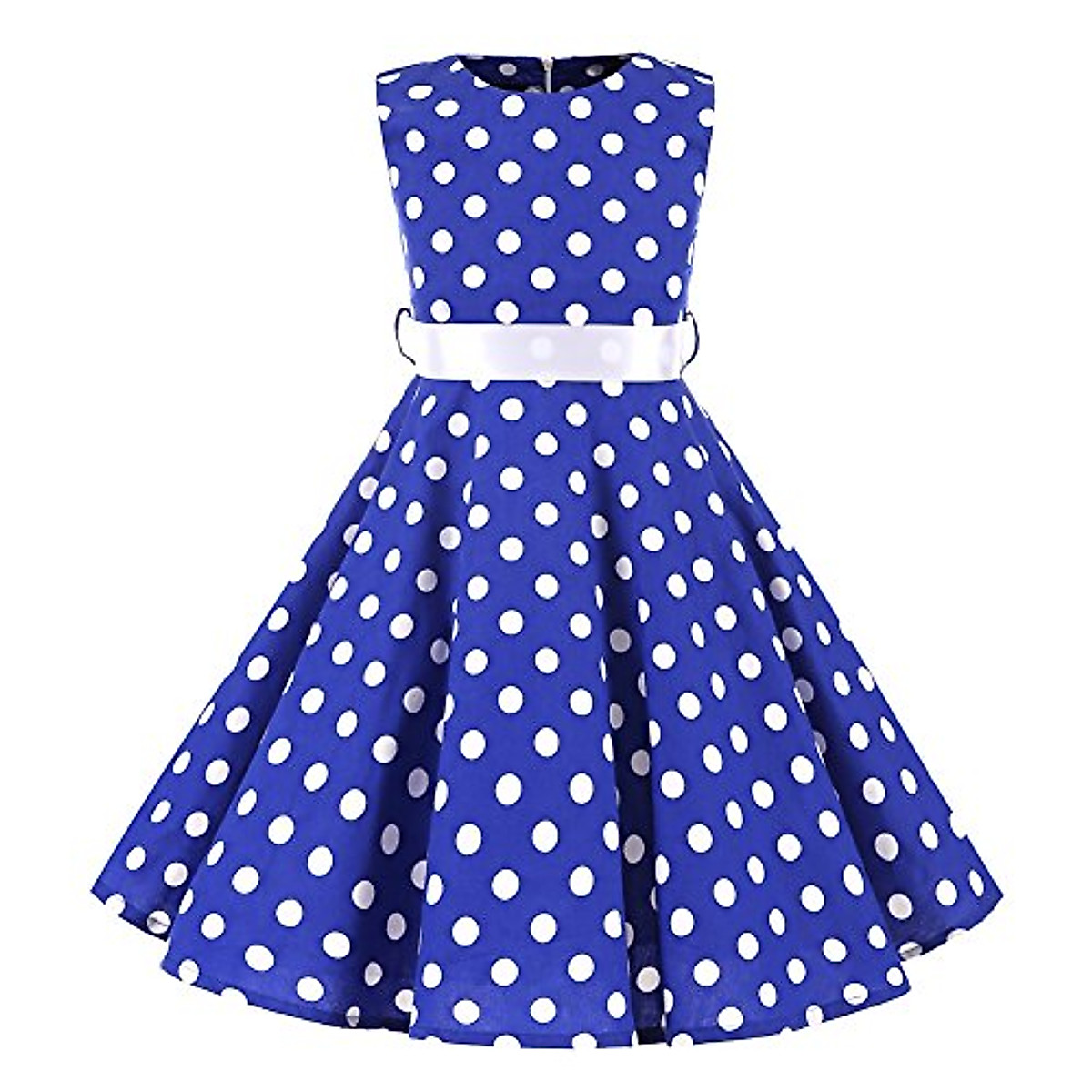 Little Girls Summer Swing Casual Clothes Blue 50s Vintage Polka Dot Dress 7-8 Years(CHD3023-M)