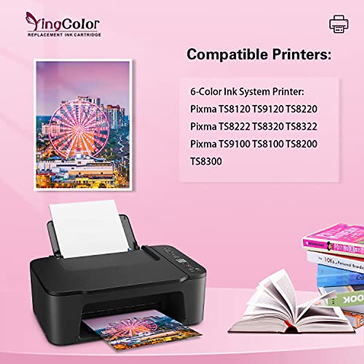 YingColor Compatible Replacement for Canon Ink 280 and 281 Cartridges for PIXMA TS8320 TS8220 TS8120 TS9120 TR7520 Printer (PGBK, Photo Bule, BK,C,M,Y, 6-Pack)