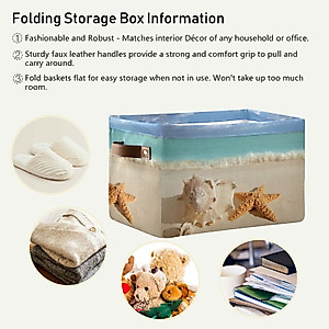 ALAZA Sea Shells Starfish Sand Turquoise Foldable Storage Box Storage Basket Organizer Bins with Handles for Shelf Closet Living Room Bedroom Home Office 1 Pack