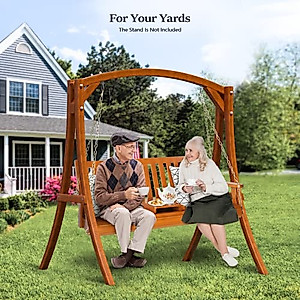 VINGLI Heavy Duty 880 LBS Wooden Patio Porch Swing with Cup Holder, 5 FT Well-Finished Outdoor Swing Chair Bench with Adjustable Chains for Porch, Yard, Balcony, Tree