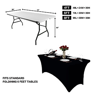 Heochy 2 Pack 6FT Table Cloth for Rectangle Table - Black Tablecloths Rectangular Fitted Stretch Spandex Table Covers 6 ft for Birthday, Cocktail, Wedding, Banquet Christmas Holiday Tablecloth