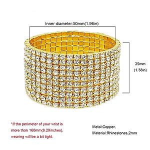JSEA G10-Ladies Rhinestone Bracelet Stretch Silver Tone Womens Elastic Bracelet Bangles Small Wrist Gold Tone