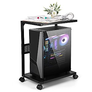 Bfttlity PC Stand Computer Tower Stand 2-Tier Metal CPU Stand with Locking Caster Wheels Suitable for Most PC (S)
