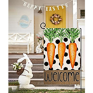 Easter Carrot Garden Flag 12x18 Vertical Double Sided Polka Dot Welcome Spring Farmhouse Holiday Outside Decorations Burlap Yard Flag BW267