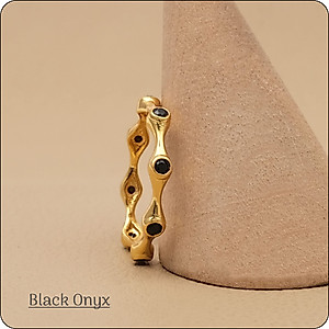 Gemstone 2 Mm Round Shape Black Onyx Band Ring | Gold Plated Bezel Sett Wholesale Brass Jewelry | Handmade Ring For Women | 2114 2