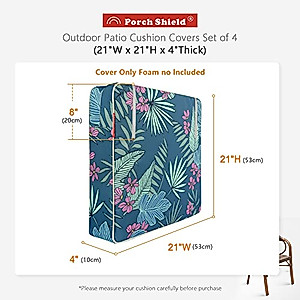 Porch Shield Square Patio Chair Cushion Covers 4 Pack, Waterproof Cushion Slip Covers Outdoor, Replacement Covers Only, 21 x 21 x 4 Inch