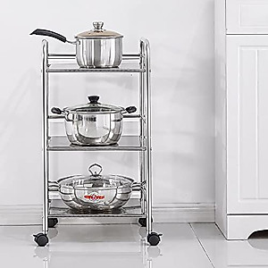 3-Shelf Small Shelving Units on Wheels Stainless Steel Kitchen Cart Pots Stand - Bathroom Garage Storage Shelves 16 Inches Wide