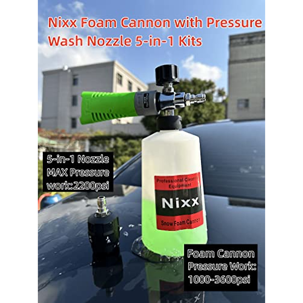 Snow Foam Cannon with 1/4 Inch Quick Connect Use to be Pressure Washer Sprayer Gun, 5-in-1 High Pressure Spray Nozzle Tips Car Wash Soap Attachment Kit, Foaming Cleaner Tool