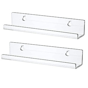 luzen 2Pcs 12 Inch Acrylic Vinyl Record Shelf Wall Mount CD Album Vinyl Record Display Shelf Rack Stand Floating Holder Storage Organizer with Screw for Home Office Use, Clear